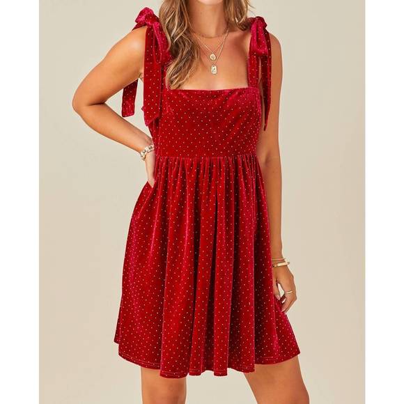Day + Moon | Dresses | New Day Moon Velvet Sparkle Mini Dress In Red ...